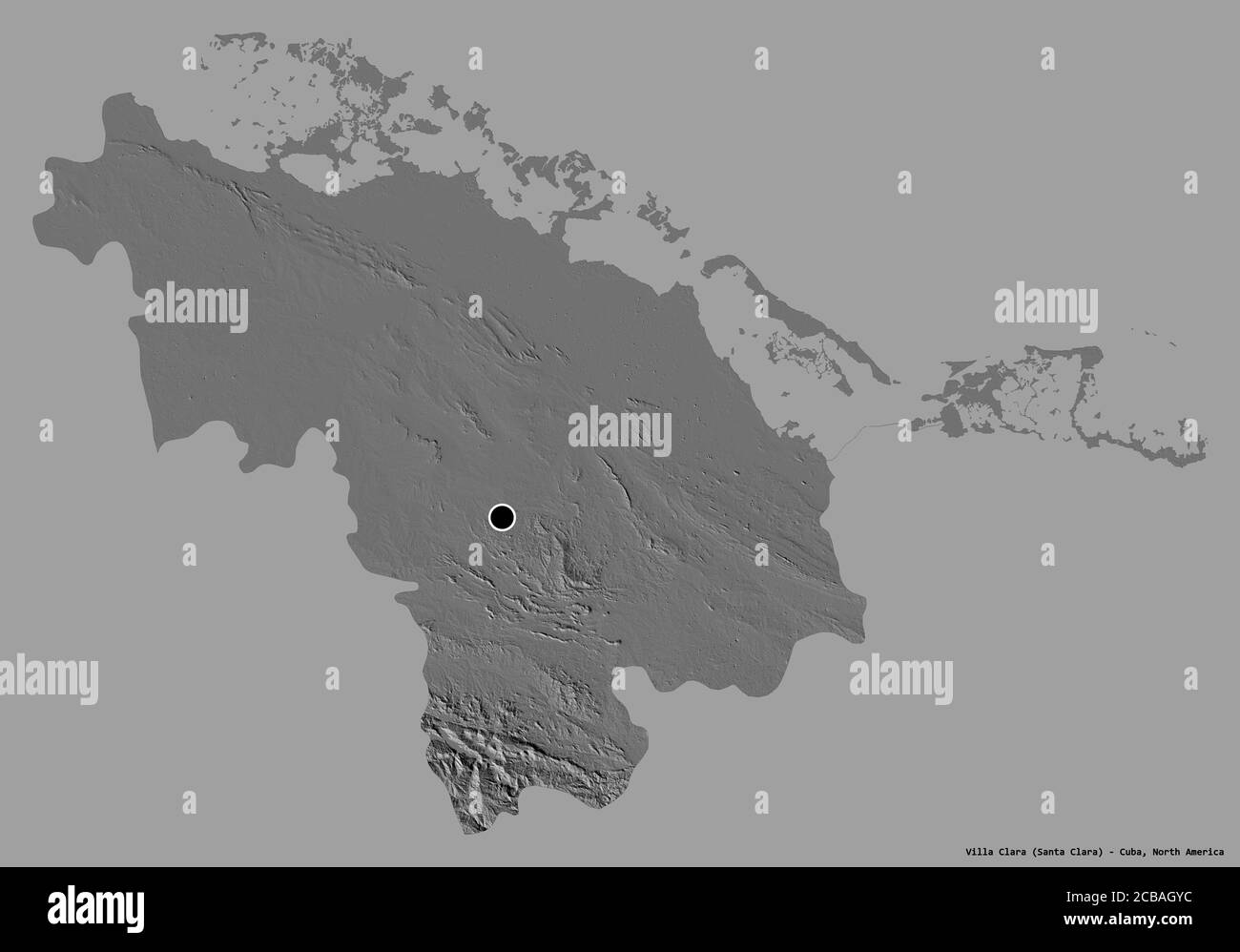 Shape of Villa Clara, province of Cuba, with its capital isolated on a ...