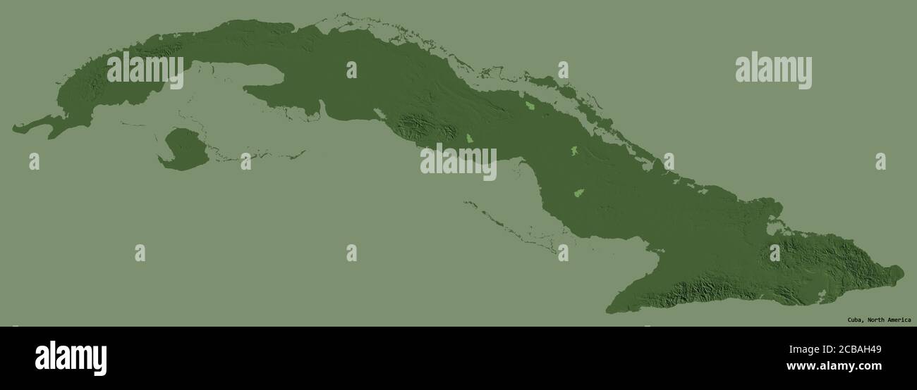 Shape of Cuba with its capital isolated on a solid color background ...