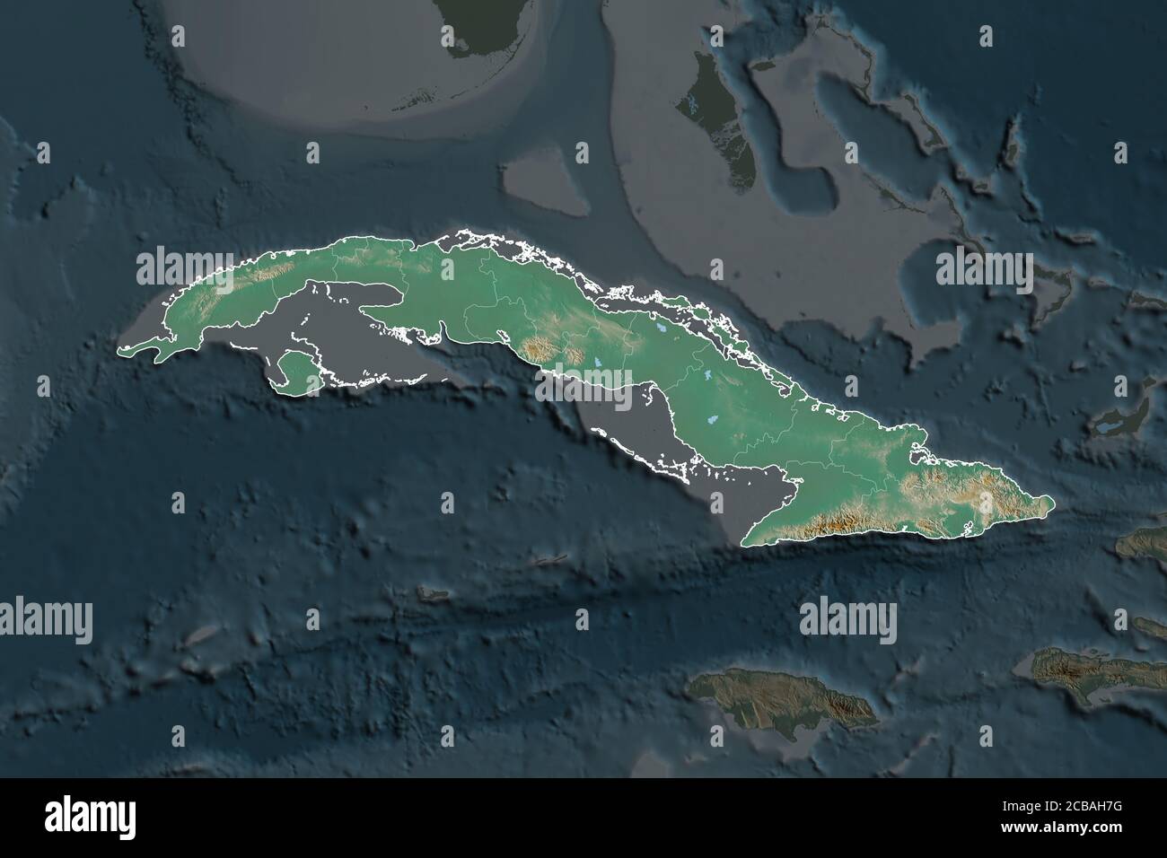 Shape of Cuba separated by the desaturation of neighboring areas ...