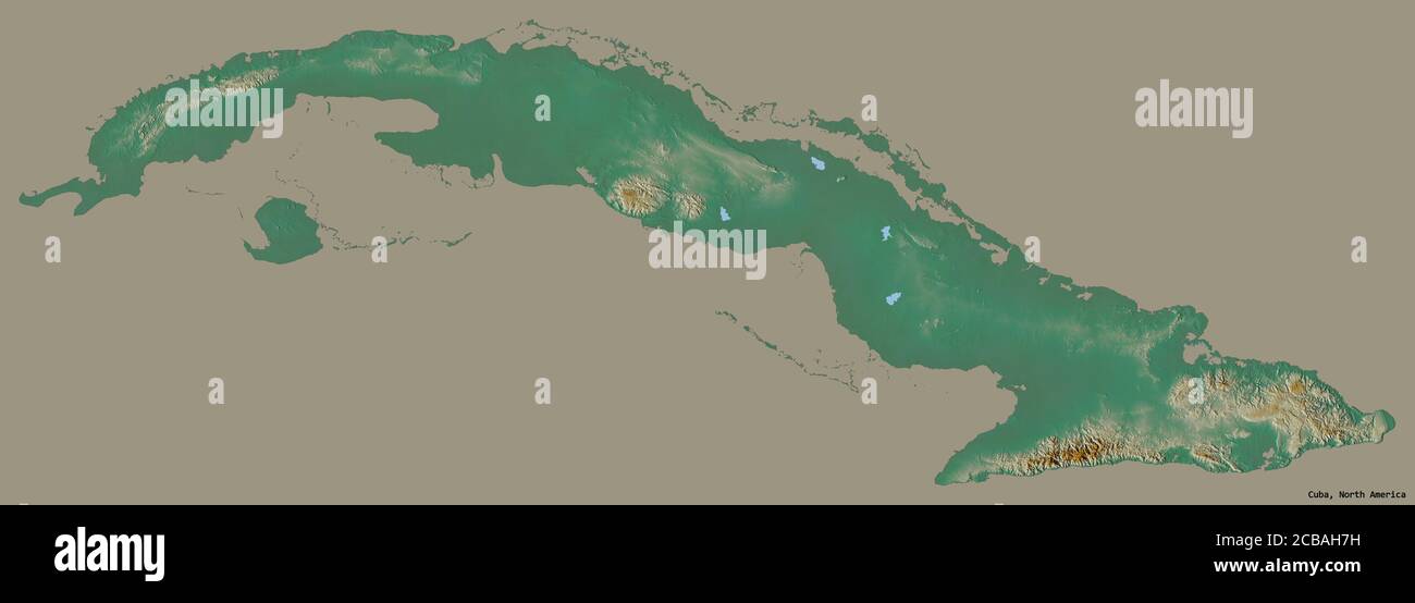 Shape of Cuba with its capital isolated on a solid color background ...