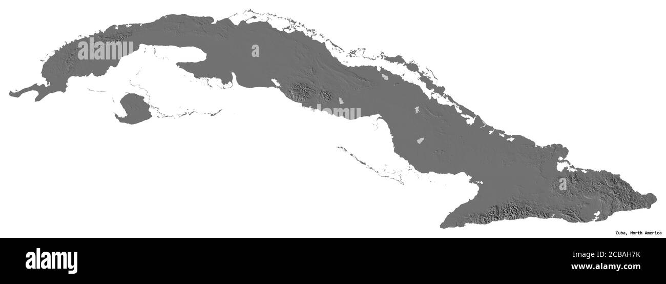 Shape of Cuba with its capital isolated on white background. Bilevel ...