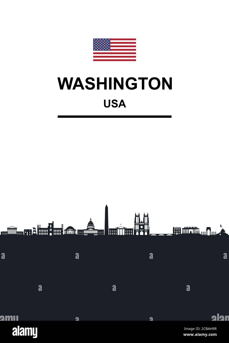 Illustration of a silhouette of Washington DC, USA on a white ...