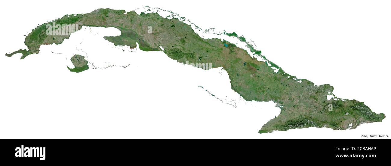 Shape of Cuba with its capital isolated on white background. Satellite ...