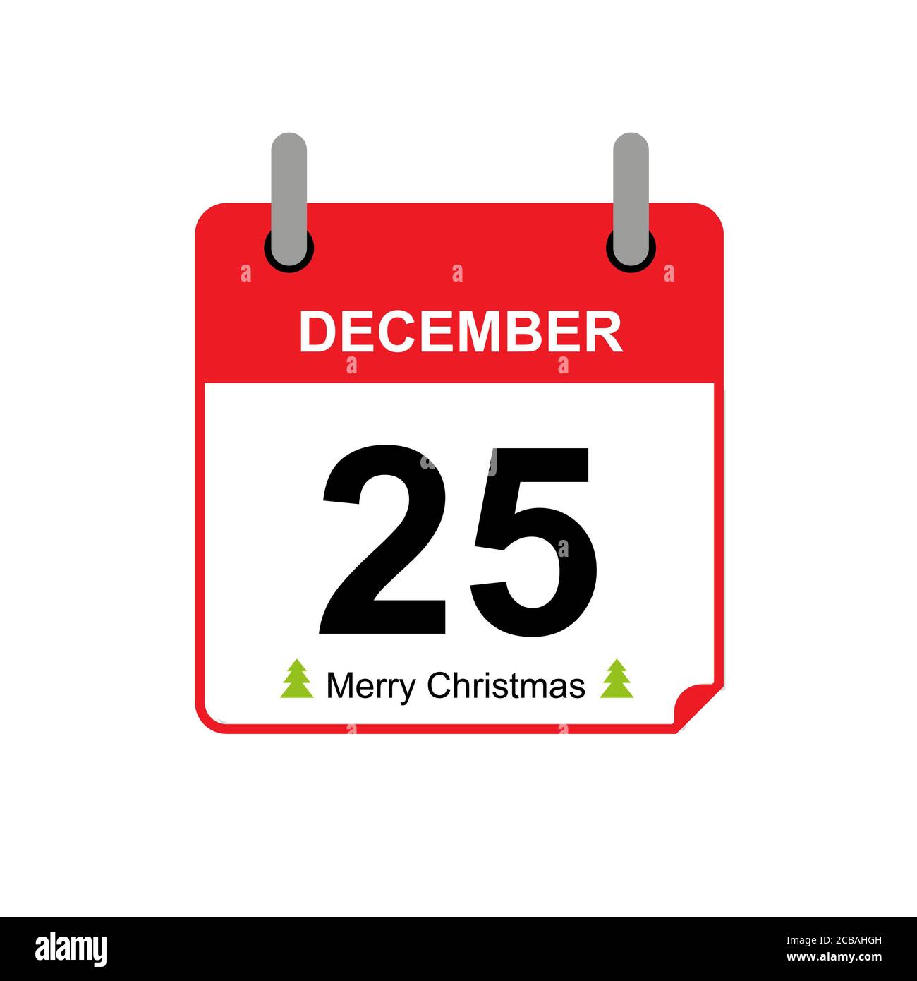 Simple illustration of a calendar showing Christmas date on a white ...