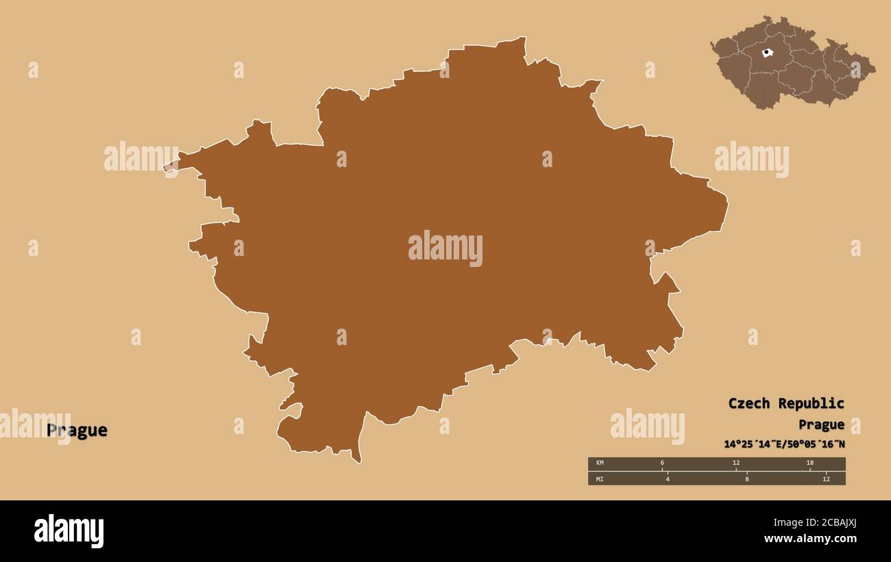 Shape of Prague, region of Czech Republic, with its capital isolated on ...