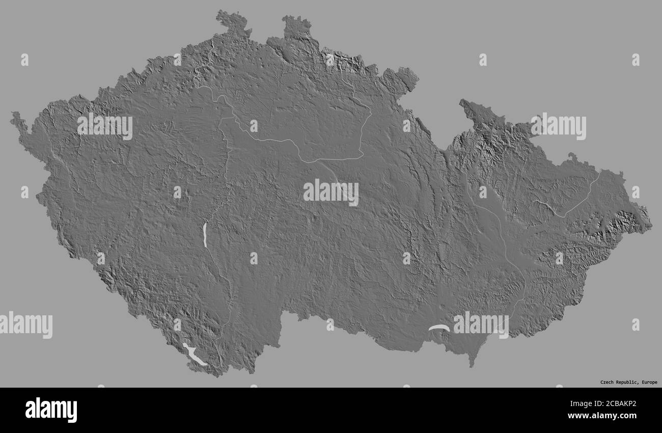 Shape of Czech Republic with its capital isolated on a solid color ...