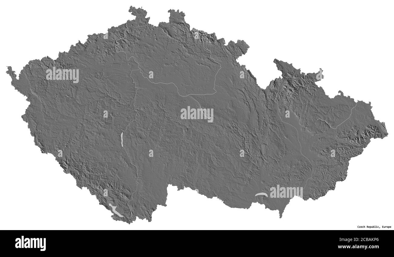 Shape of Czech Republic with its capital isolated on white background ...