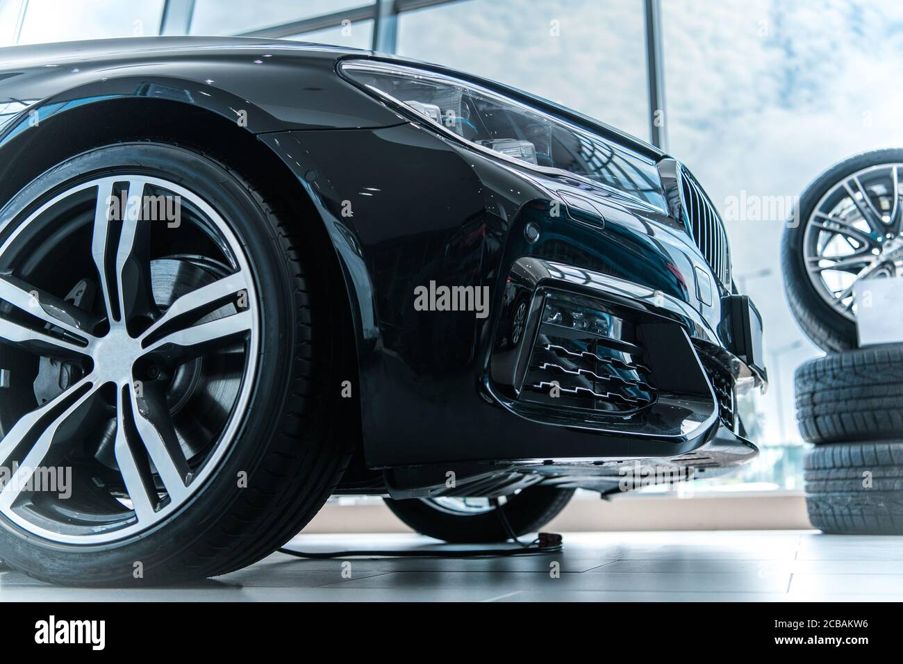 Transportation Industry. Brand New Modern Vehicle on Dealership Display ...