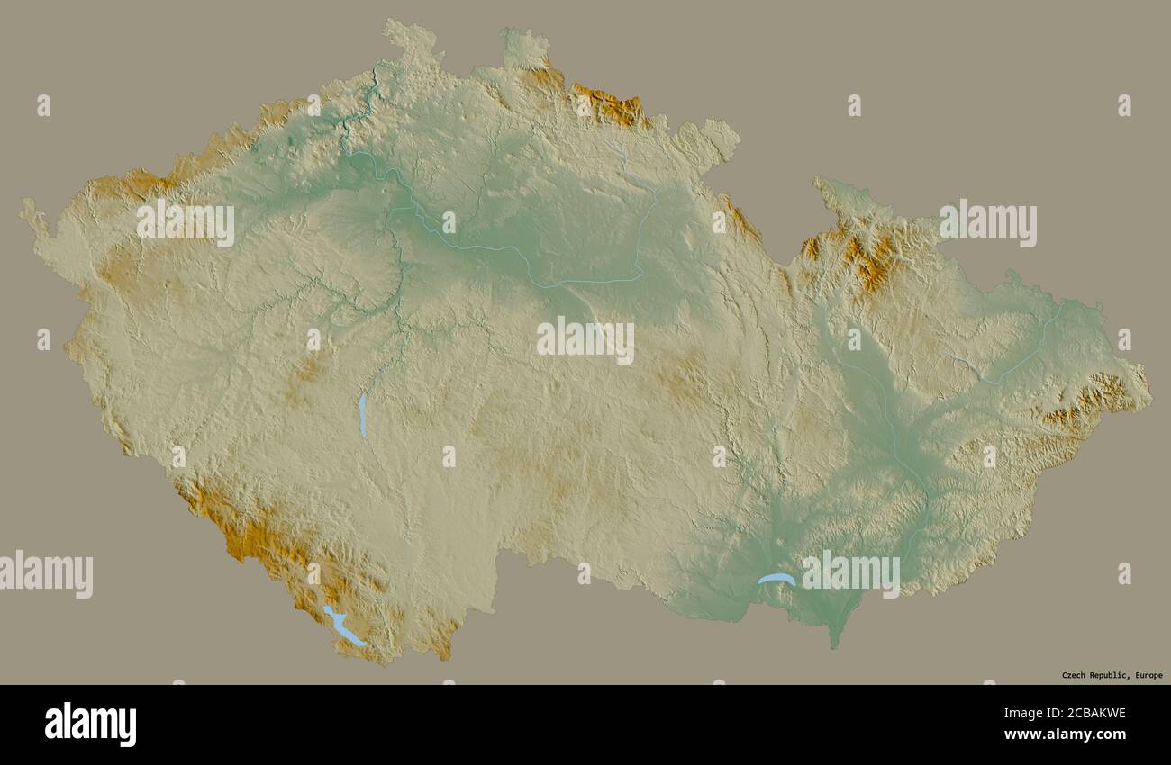 Shape of Czech Republic with its capital isolated on a solid color ...