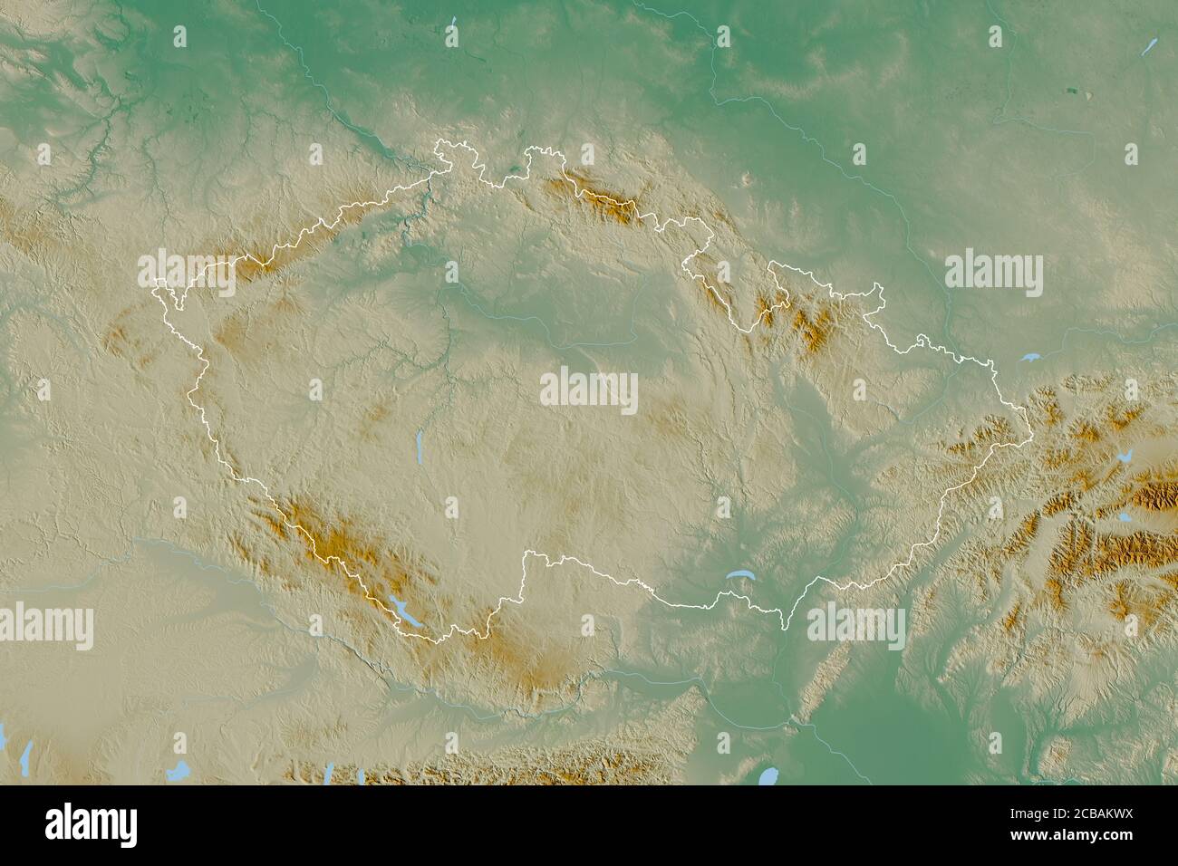 Extended area of outlined Czech Republic. Topographic relief map. 3D ...