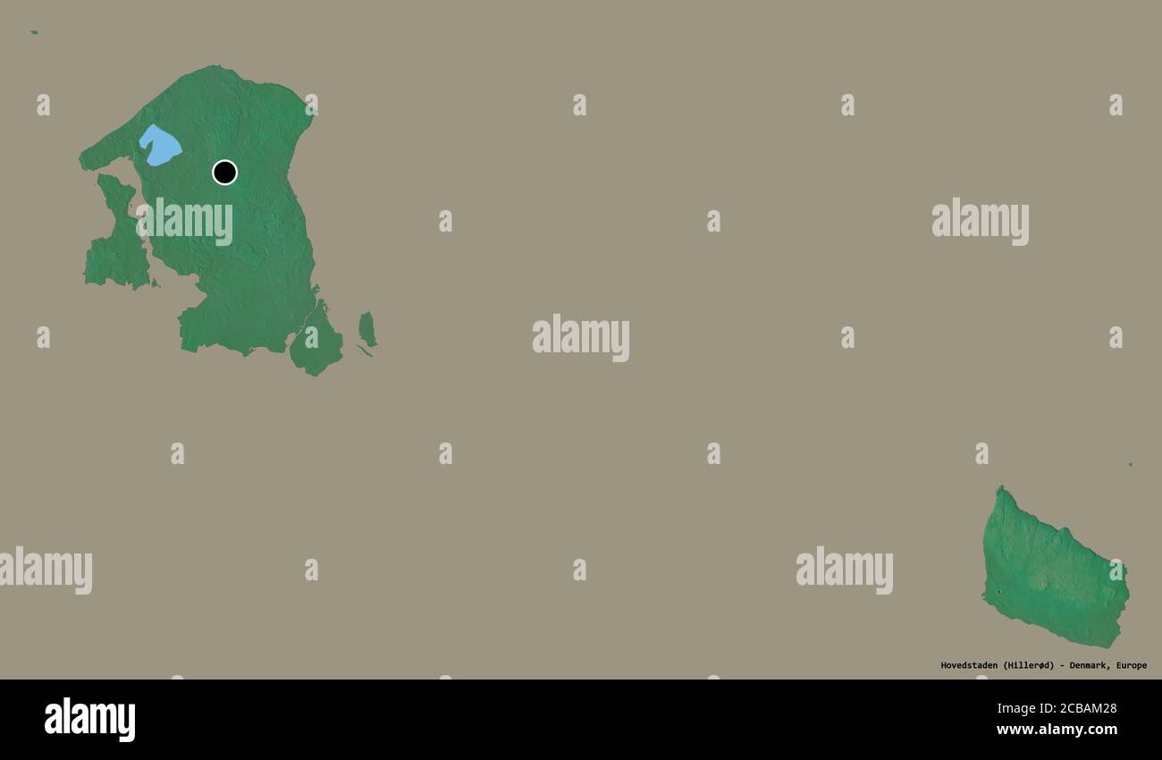 Shape of Hovedstaden, region of Denmark, with its capital isolated on a ...