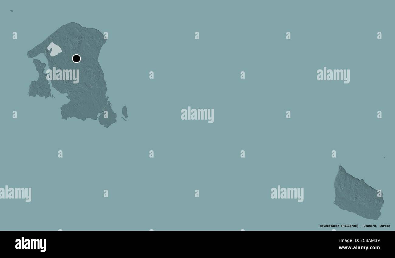 Shape of Hovedstaden, region of Denmark, with its capital isolated on a ...