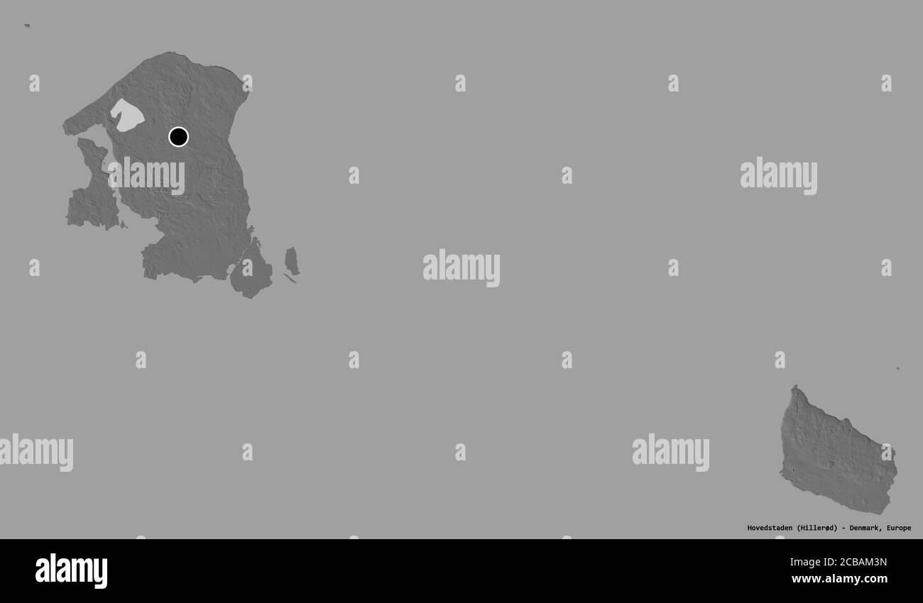 Shape of Hovedstaden, region of Denmark, with its capital isolated on a ...