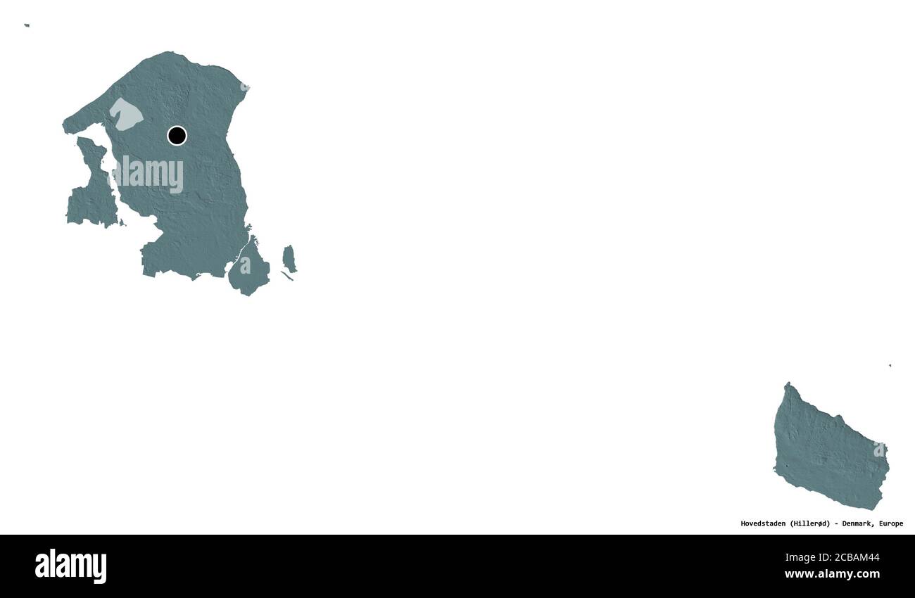 Shape of Hovedstaden, region of Denmark, with its capital isolated on ...