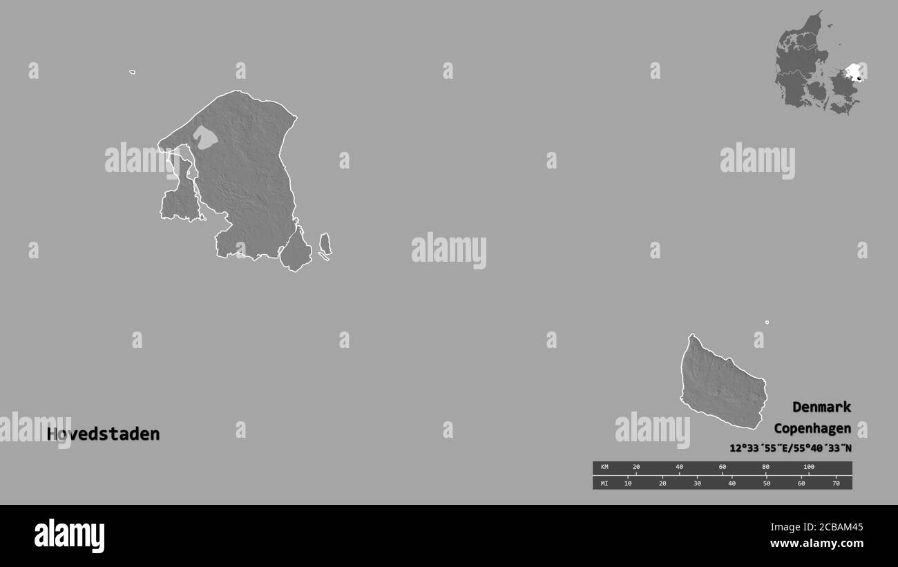 Shape of Hovedstaden, region of Denmark, with its capital isolated on ...