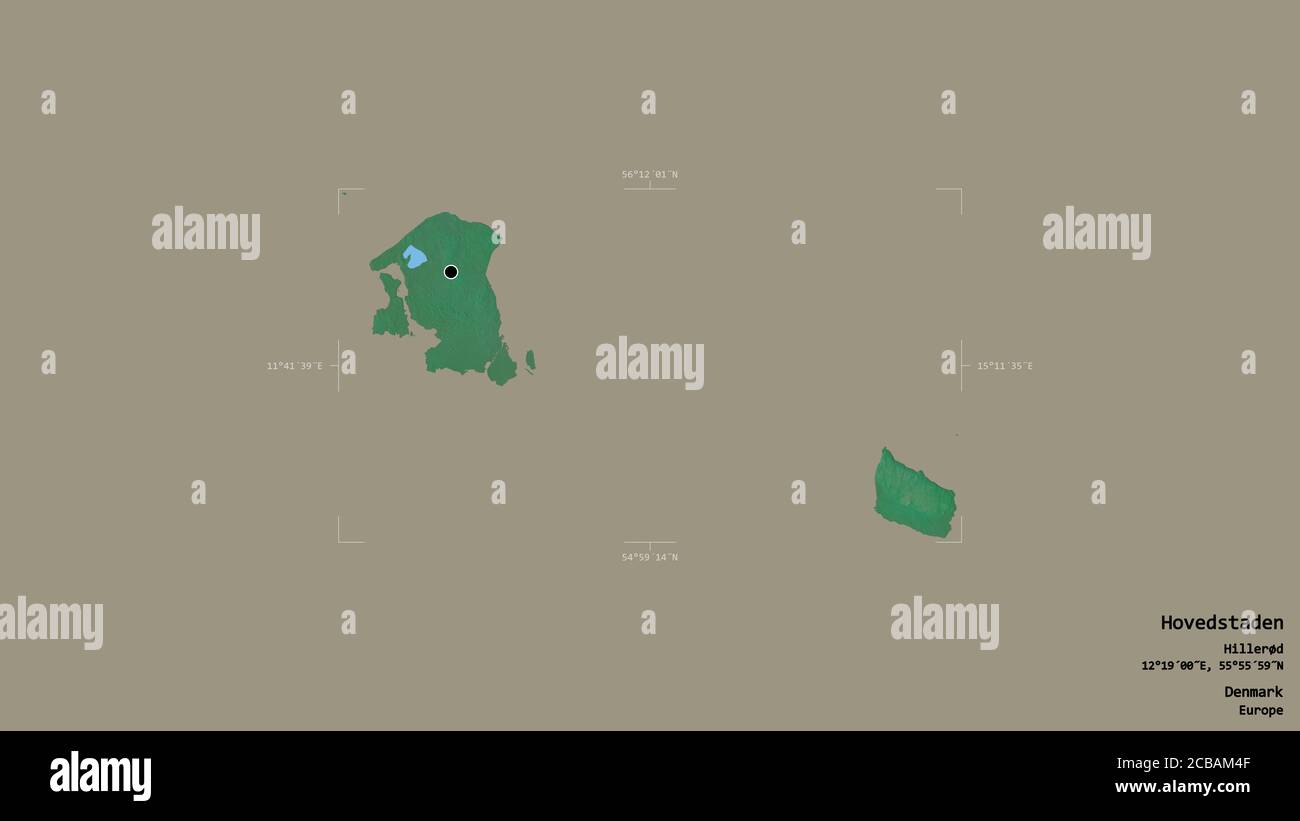 Area of Hovedstaden, region of Denmark, isolated on a solid background ...