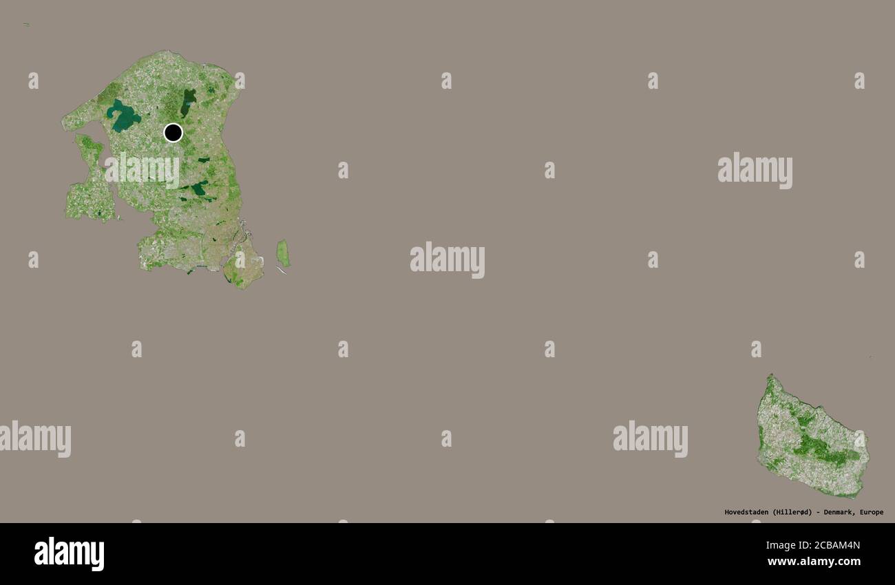 Shape of Hovedstaden, region of Denmark, with its capital isolated on a ...