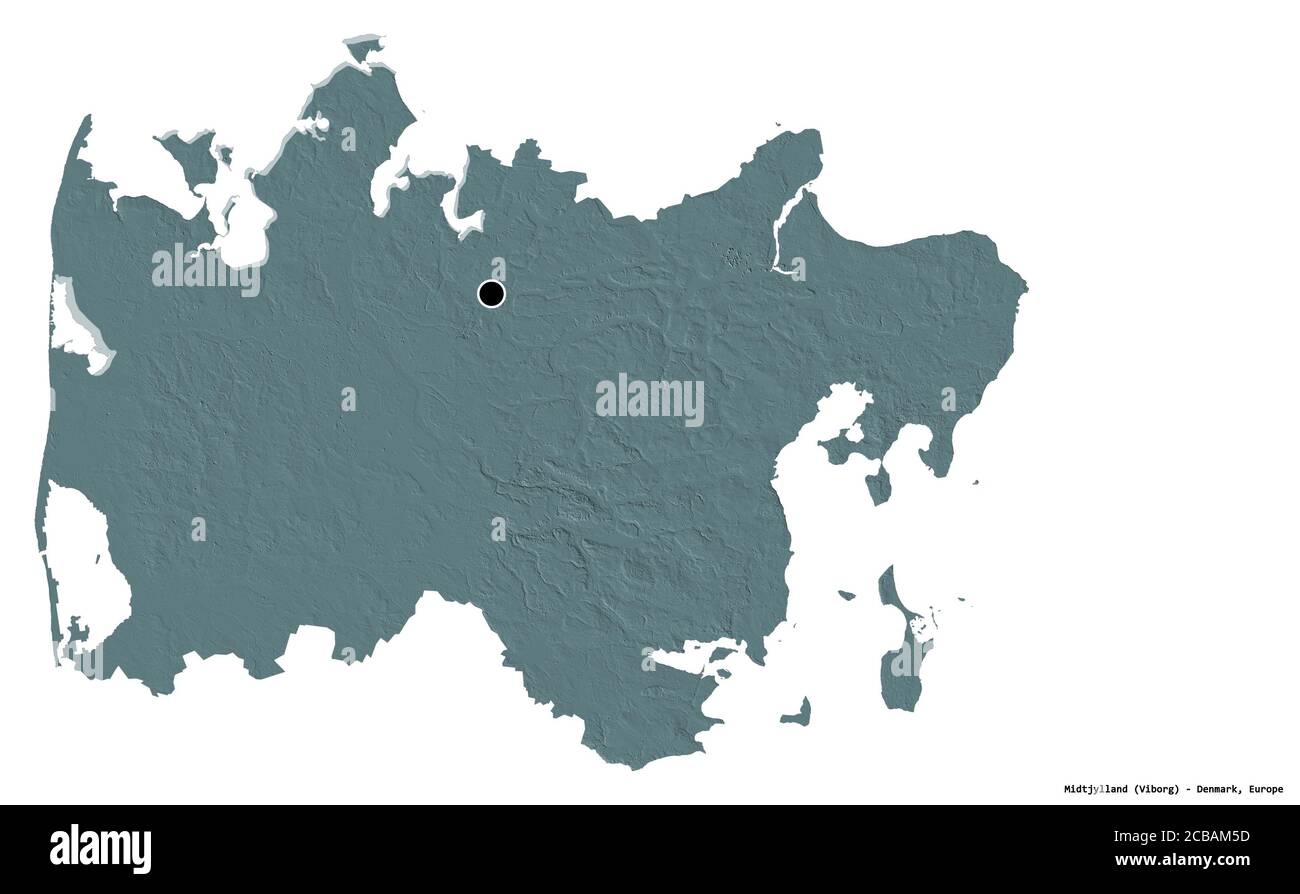 Shape of Midtjylland, region of Denmark, with its capital isolated on ...