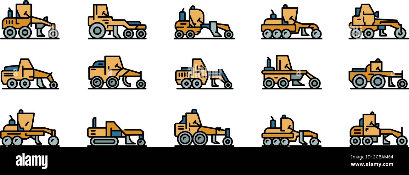 Grader machine icons set vector flat Stock Vector Image & Art - Alamy