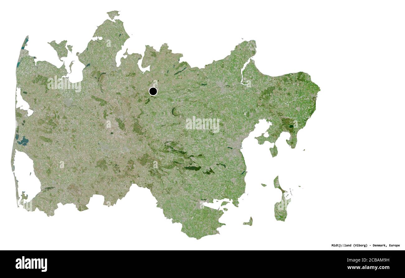 Shape of Midtjylland, region of Denmark, with its capital isolated on ...