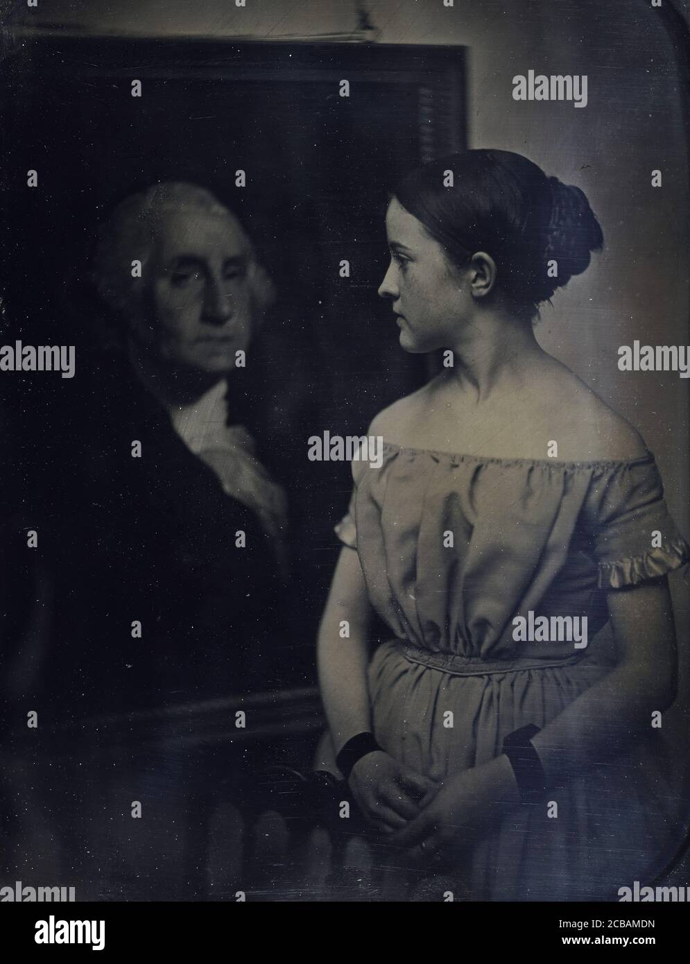 Girl with Portrait of George Washington, ca. 1850 Stock Photo - Alamy
