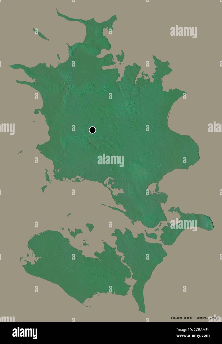 Shape of Sjælland, region of Denmark, with its capital isolated on a ...