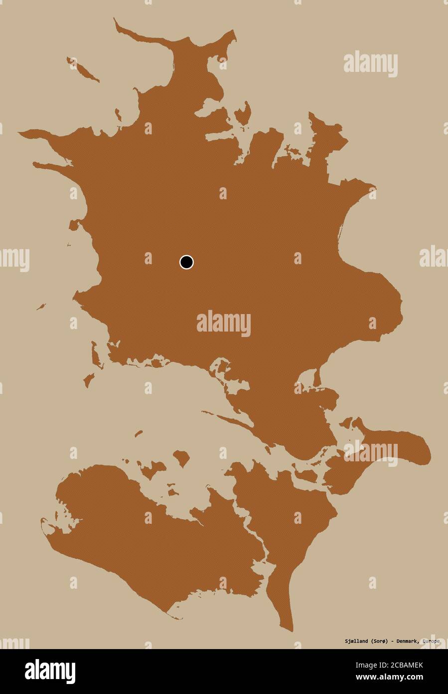 Shape of Sjælland, region of Denmark, with its capital isolated on a ...