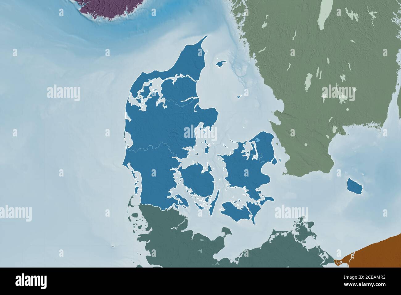Extended area of Denmark with country outline, international and ...