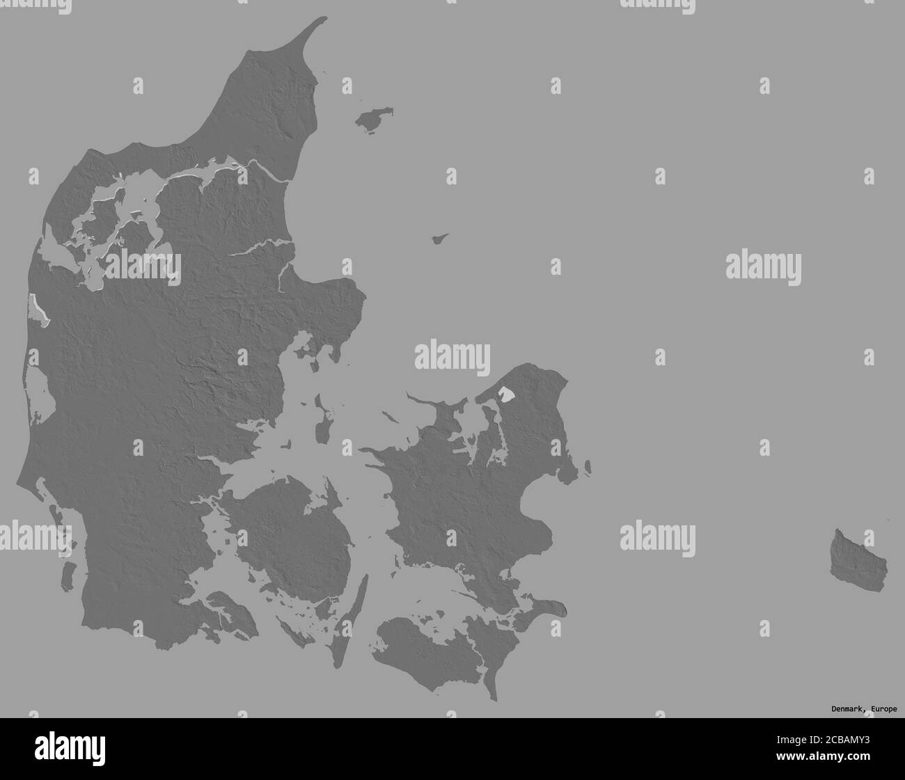 Shape of Denmark with its capital isolated on a solid color background ...
