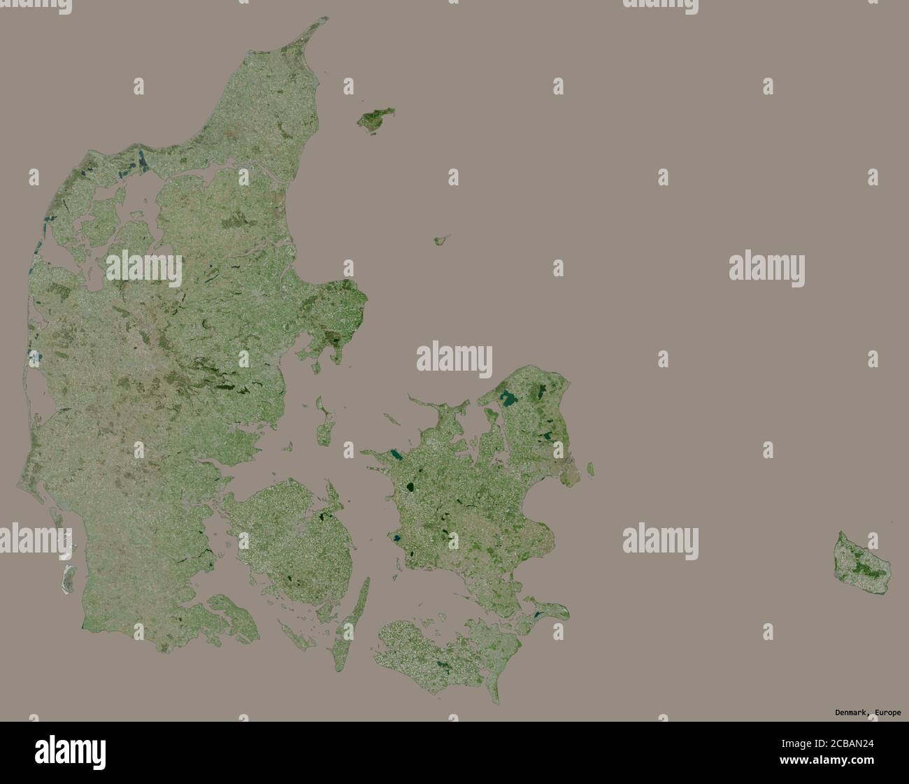 Shape of Denmark with its capital isolated on a solid color background ...