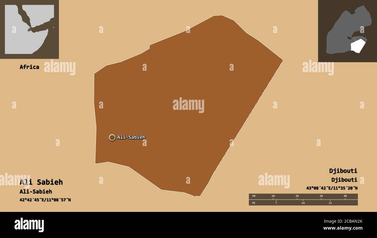 Shape of Ali Sabieh, region of Djibouti, and its capital. Distance ...