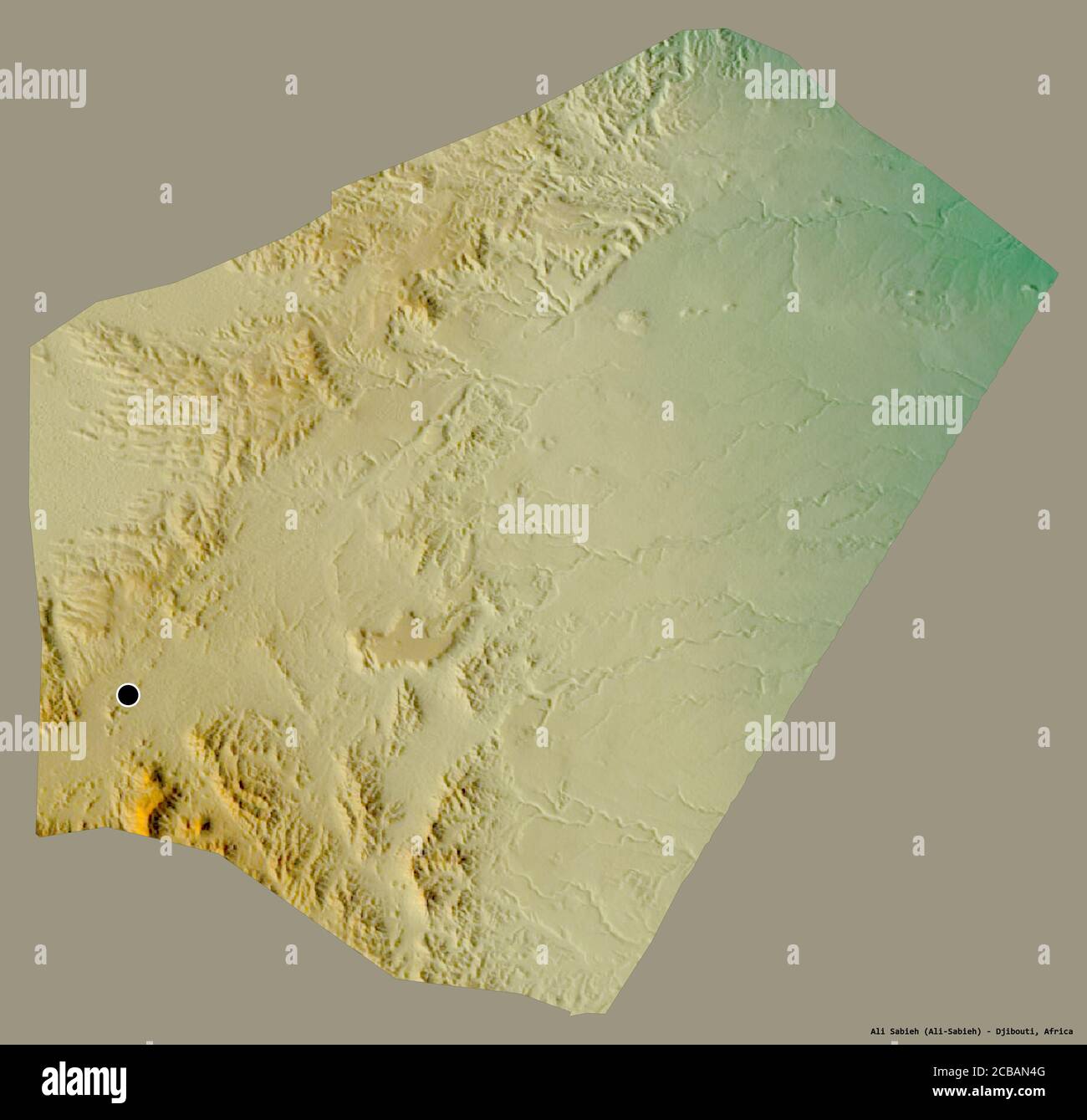 Shape of Ali Sabieh, region of Djibouti, with its capital isolated on a ...
