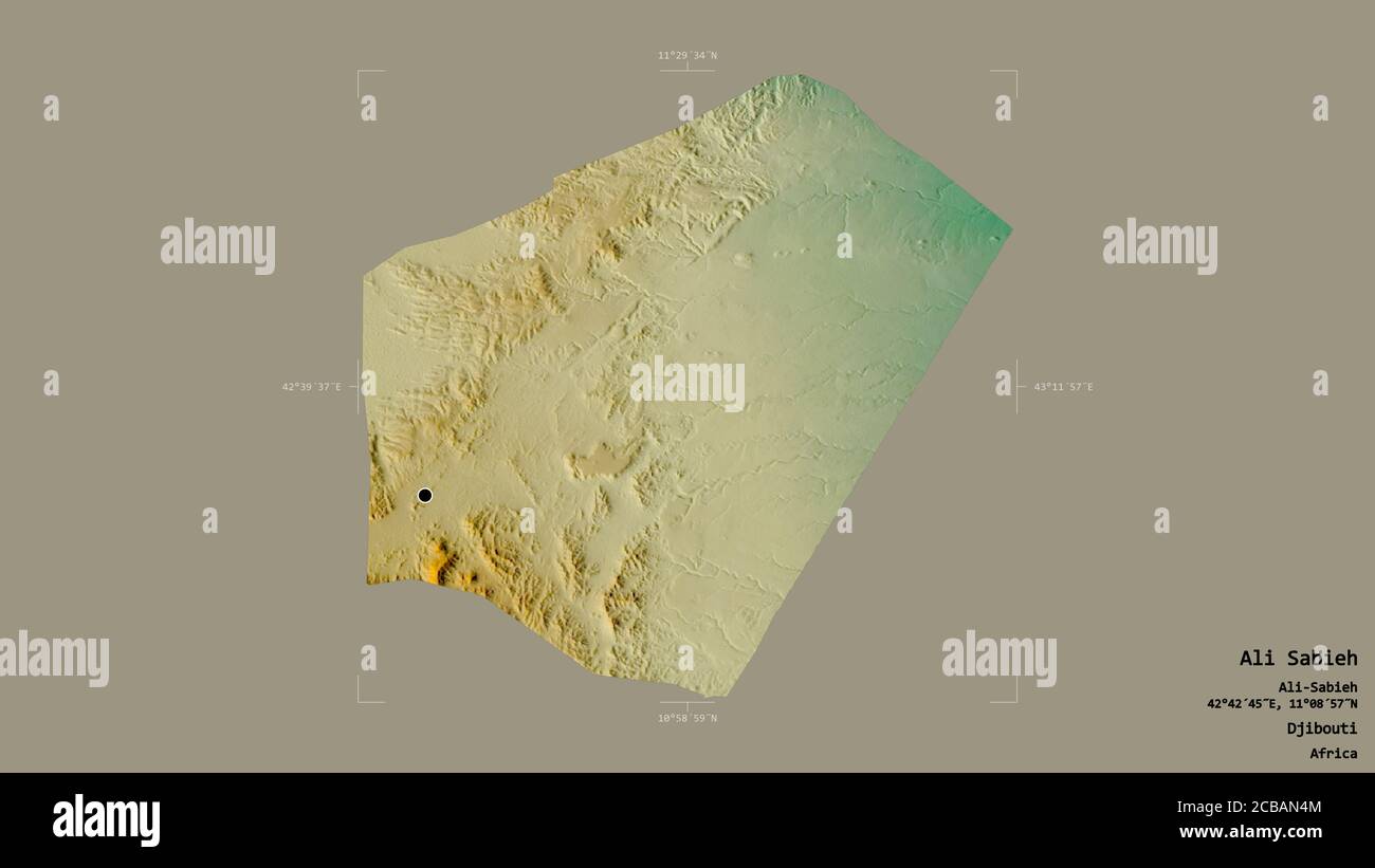 Area of Ali Sabieh, region of Djibouti, isolated on a solid background ...