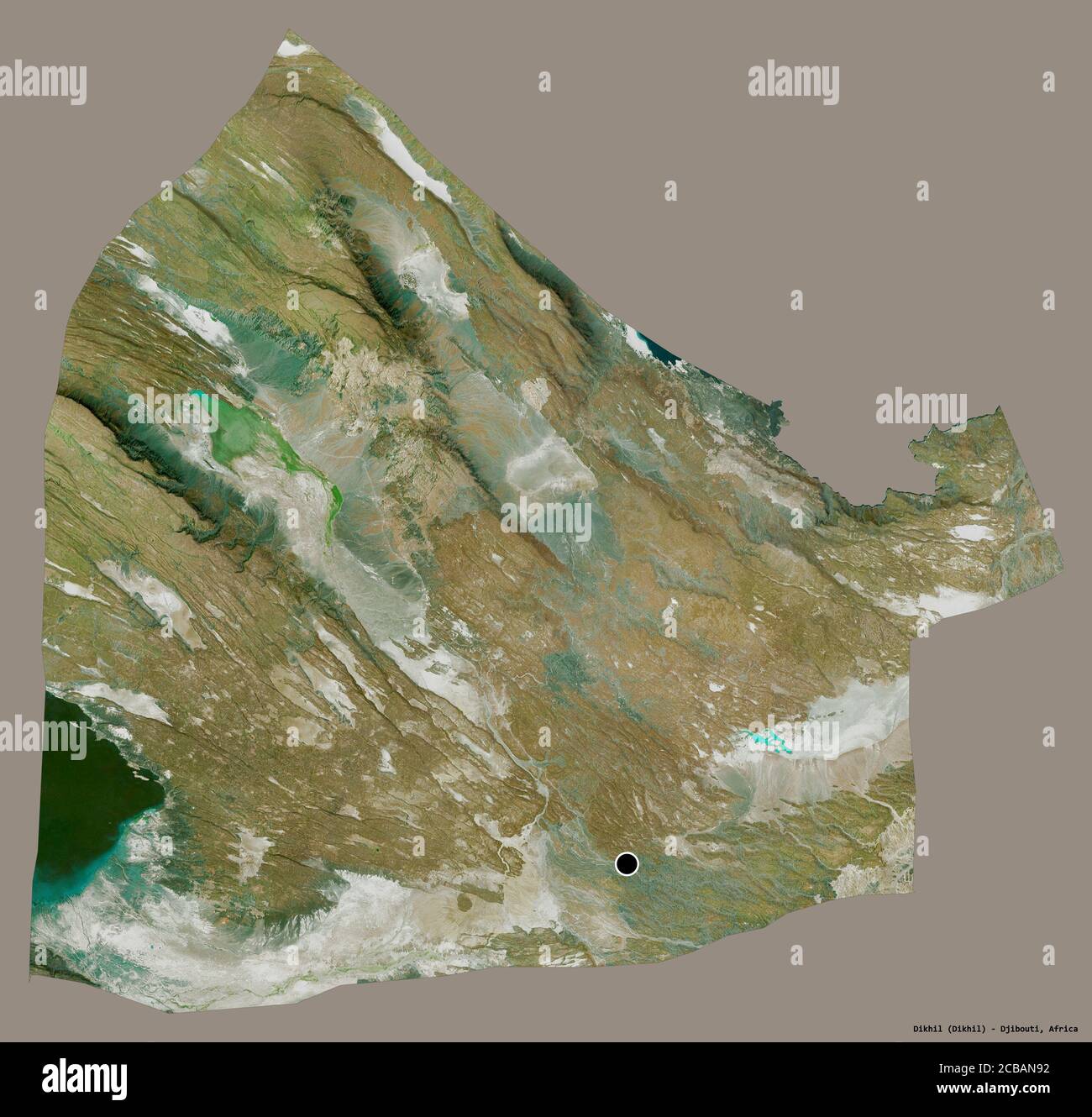Shape of Dikhil, region of Djibouti, with its capital isolated on a ...