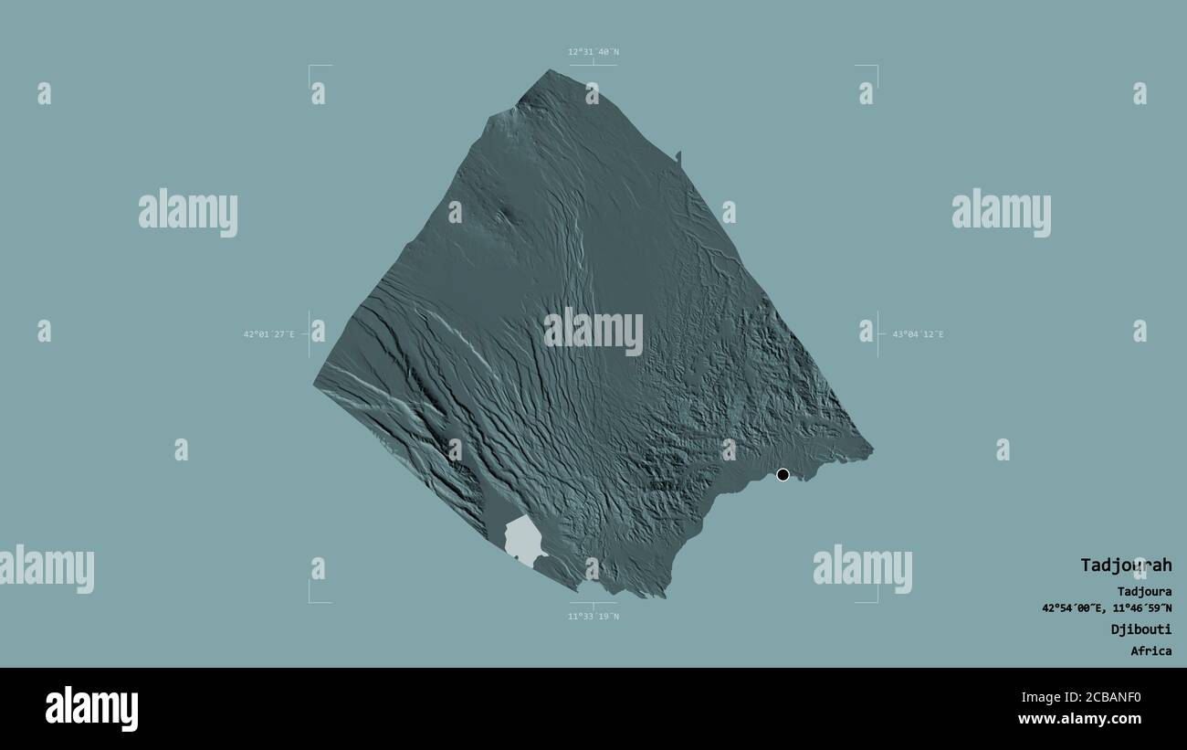 Area of Tadjourah, region of Djibouti, isolated on a solid background ...