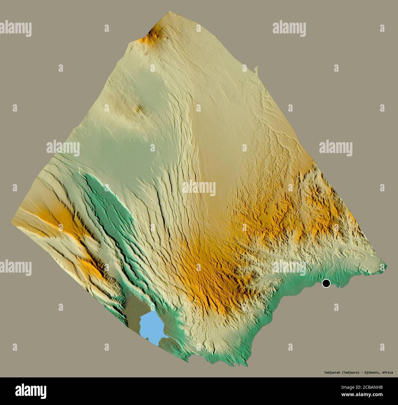 Shape of Tadjourah, region of Djibouti, with its capital isolated on a ...