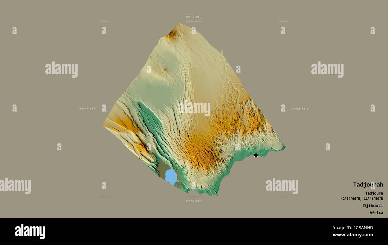 Area of Tadjourah, region of Djibouti, isolated on a solid background ...