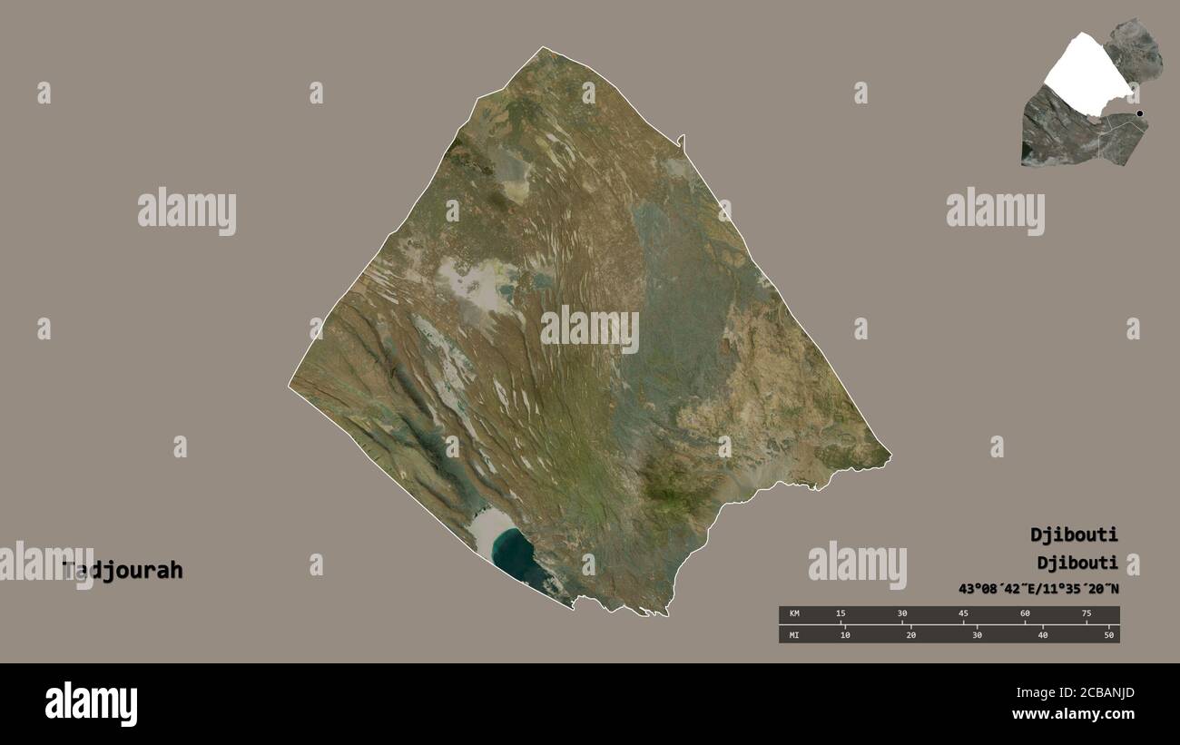 Shape of Tadjourah, region of Djibouti, with its capital isolated on ...