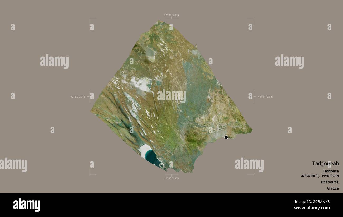 Area of Tadjourah, region of Djibouti, isolated on a solid background ...