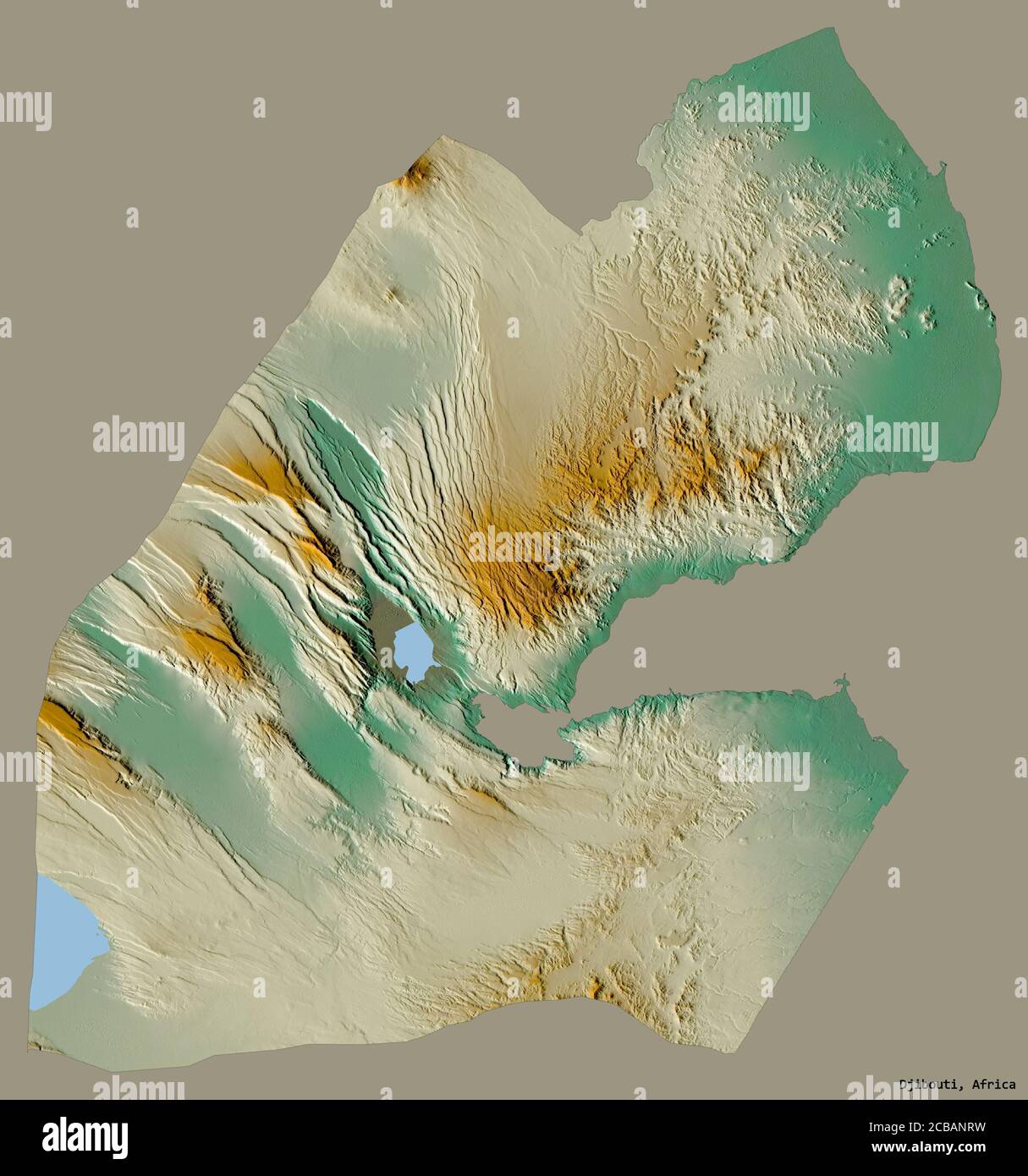 Shape of Djibouti with its capital isolated on a solid color background ...