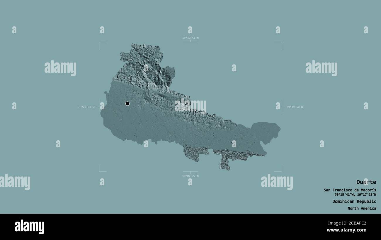 Area of Duarte, province of Dominican Republic, isolated on a solid ...