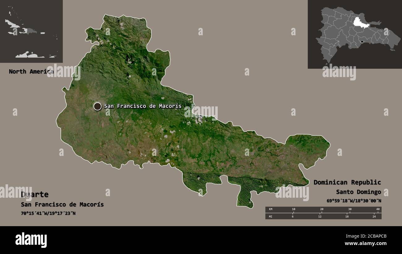 Shape of Duarte, province of Dominican Republic, and its capital ...