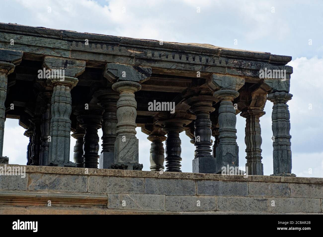Close up of open mantapa with various pillar designs at Nanesvara ...