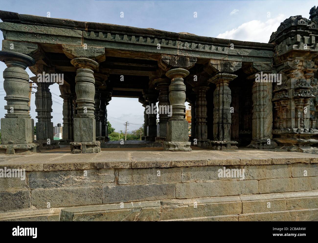 Close up of open mantapa with various pillar designs at Nanesvara ...