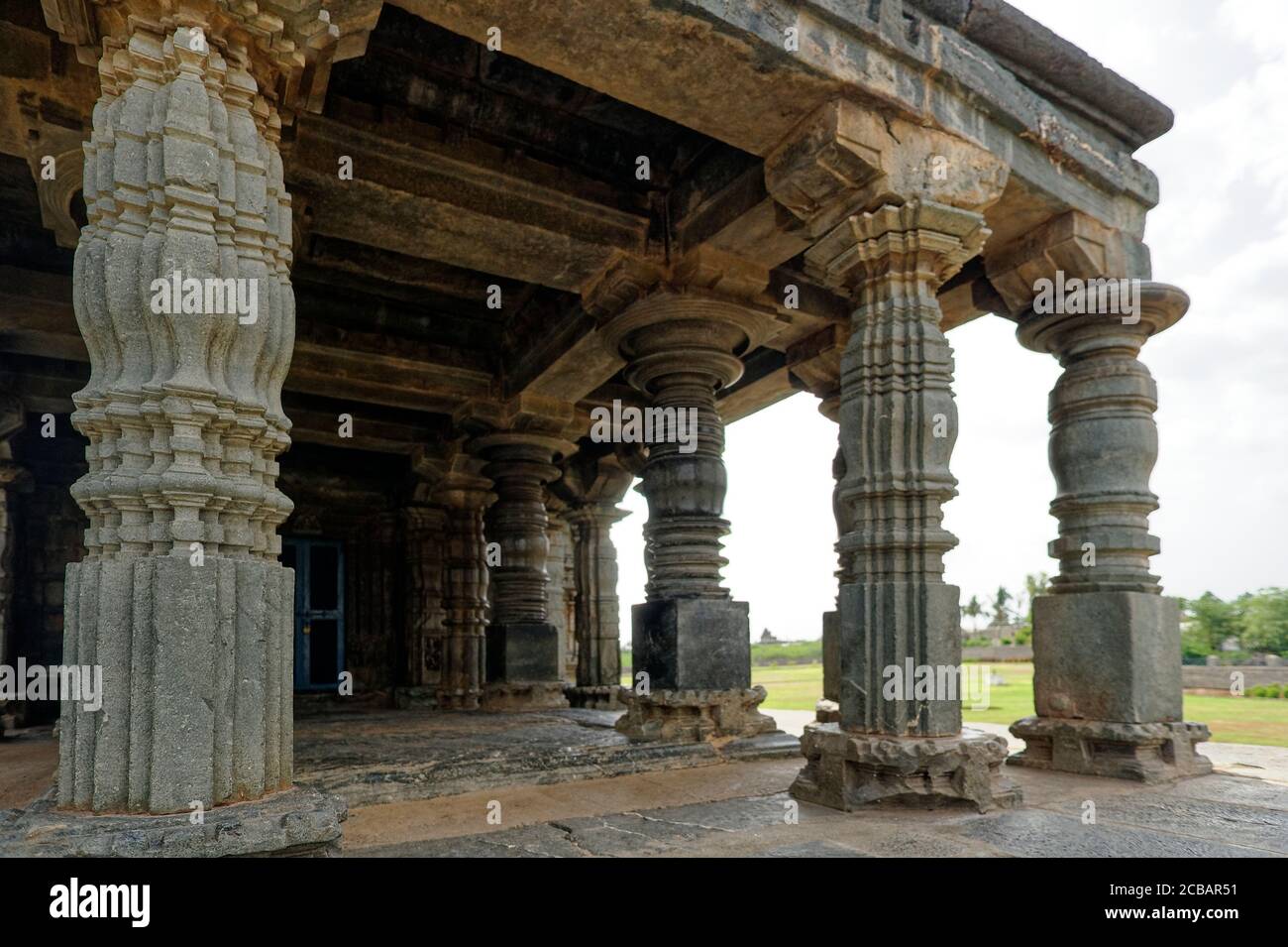 Close up of open mantapa with various pillar designs at Nanesvara ...
