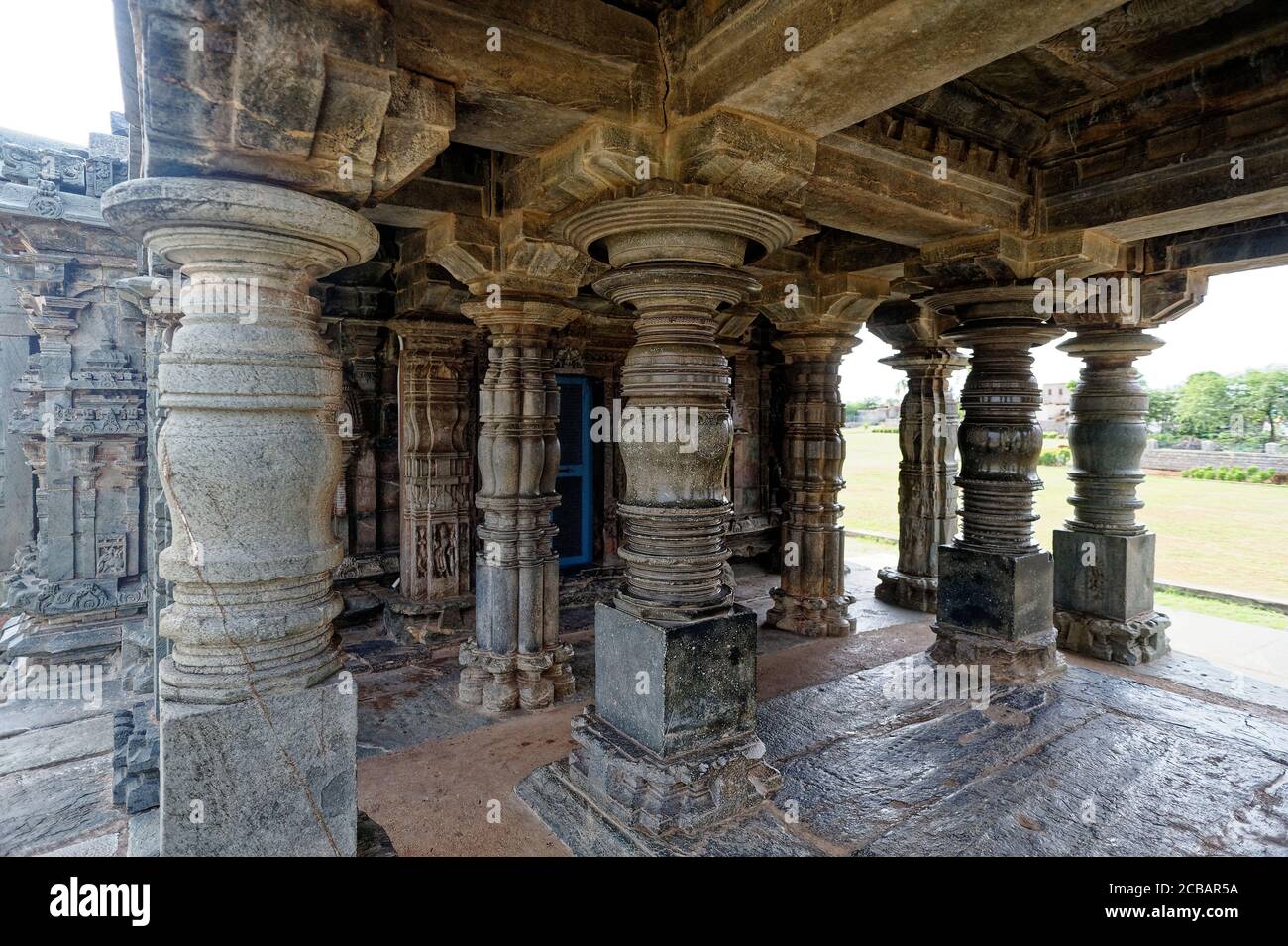 Close up of open mantapa with various pillar designs at Nanesvara ...
