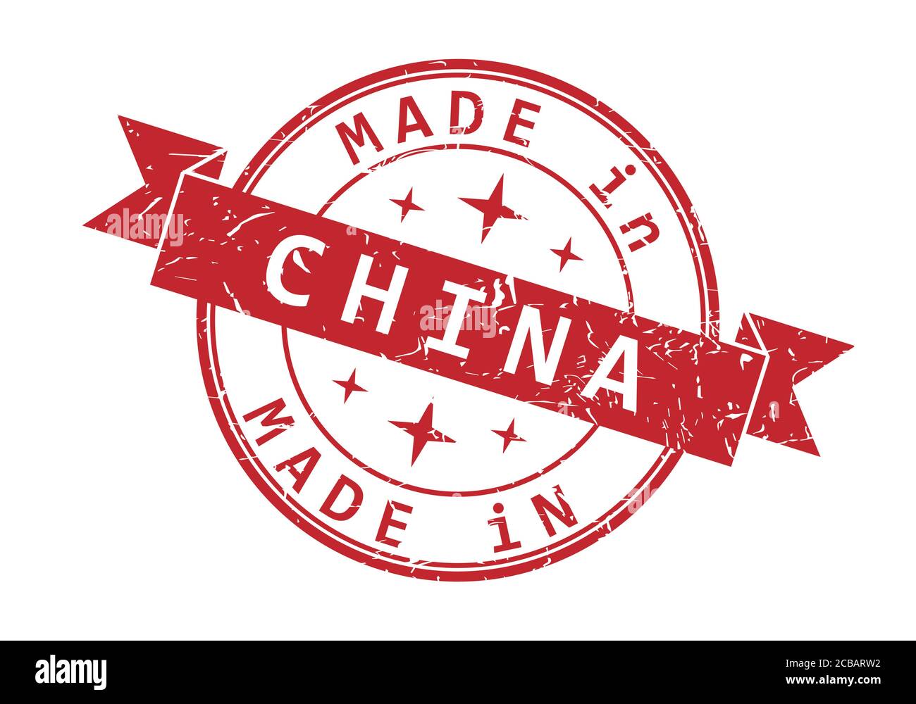 An impression of a seal with the inscription MADE in CHINA, isolated on ...