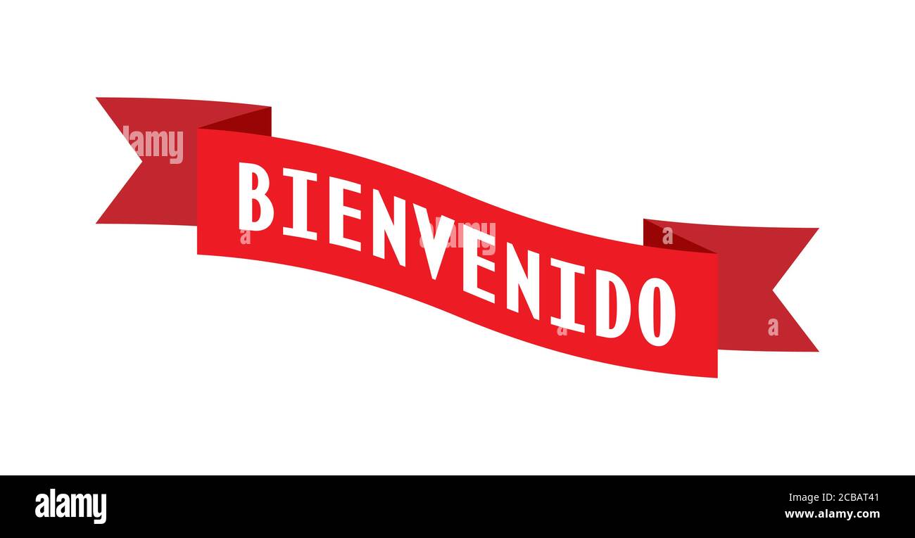 Red ribbon with the words Welcome to Spanish for a banner, stickers and ...