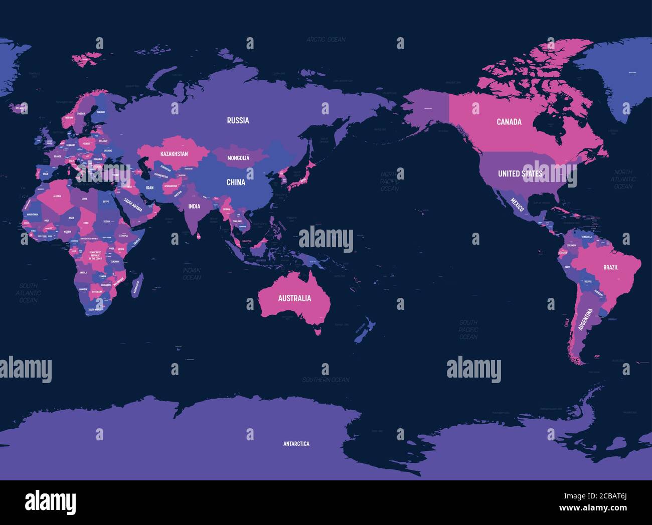 World map - Asia, Australia and Pacific Ocean centered. High detailed ...