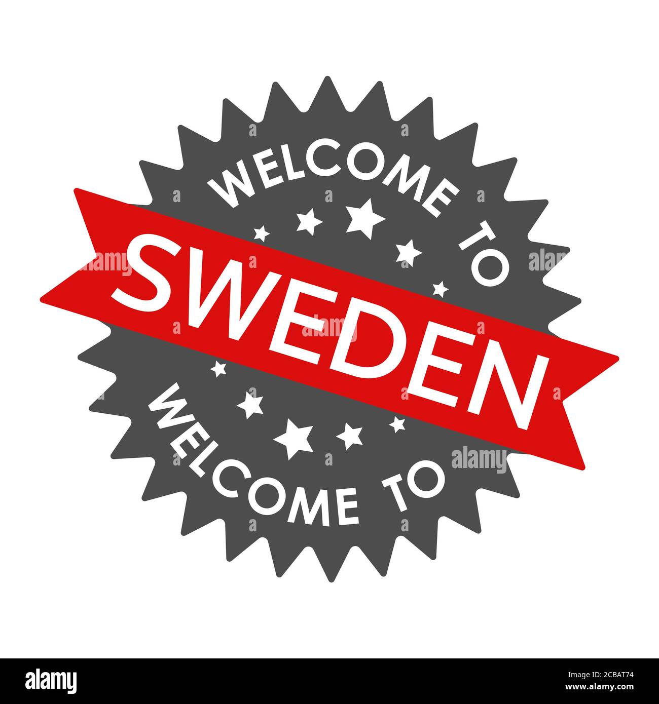 Welcome to SWEDEN. Round label with red ribbon. Vector illustration ...